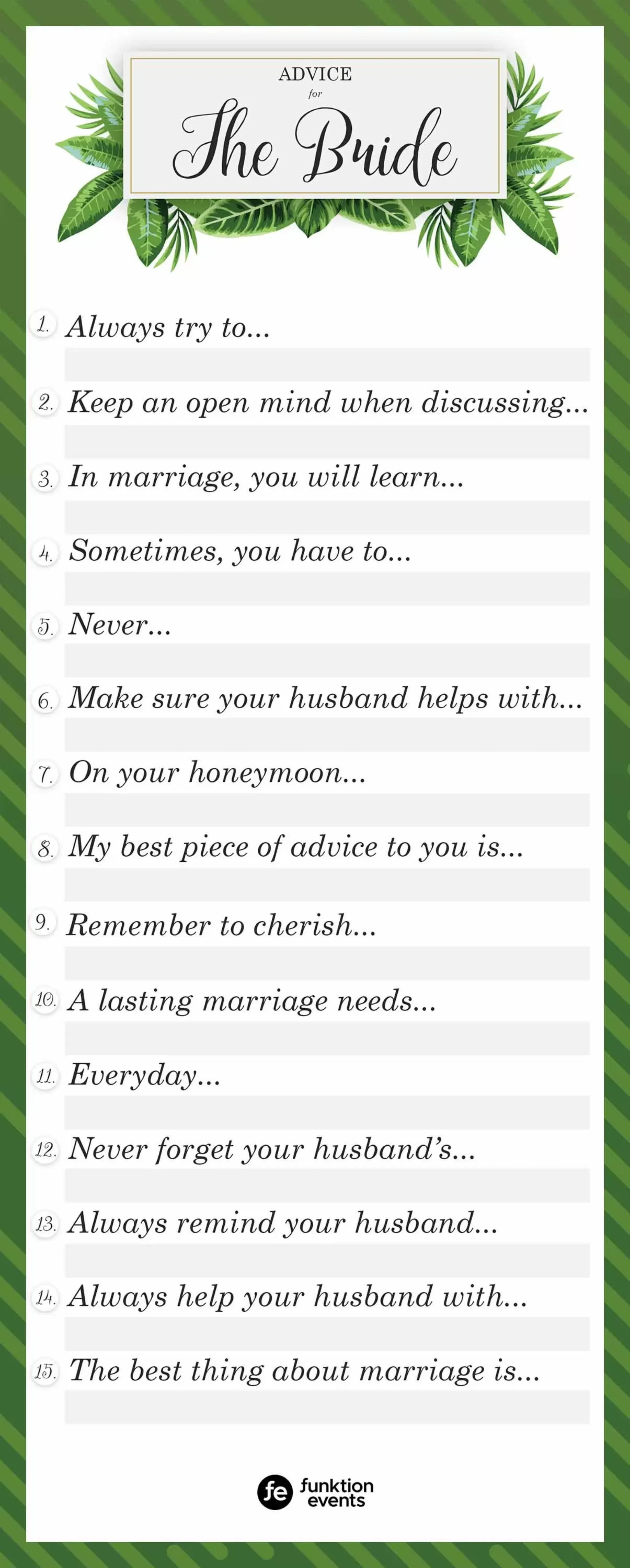 Advice for the Bride Game | 25+ Sentence Starters to Print