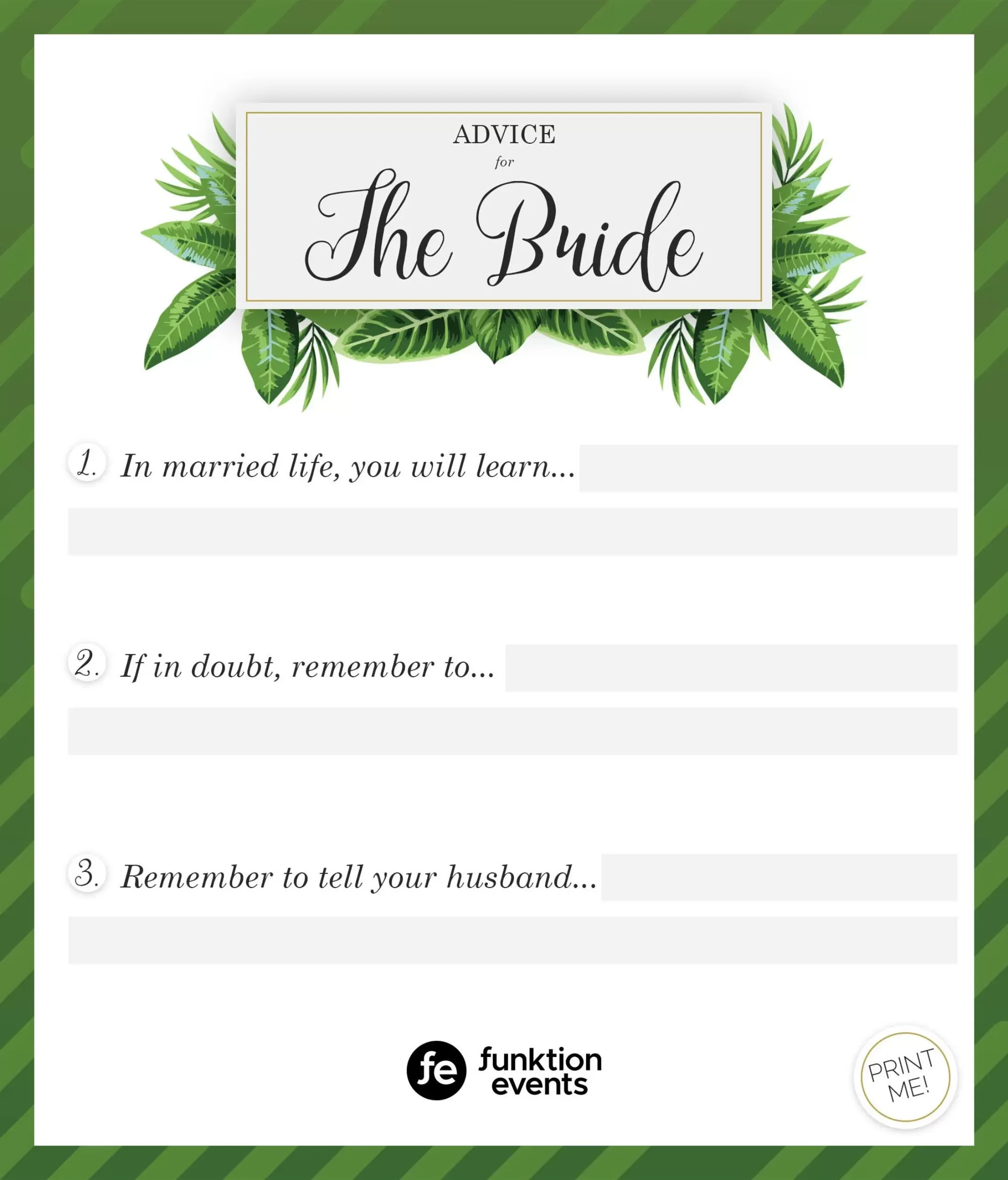 Advice for the Bride Game | 25+ Sentence Starters to Print